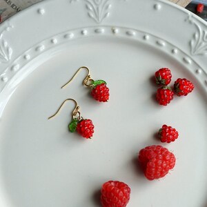 Cute Raspberry Earrings Red Berry Earrings Fruit Earrings Summer ...