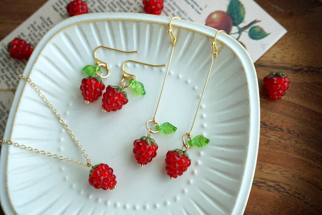 Cute Raspberry Earrings Red Berry Earrings Fruit Earrings Summer ...