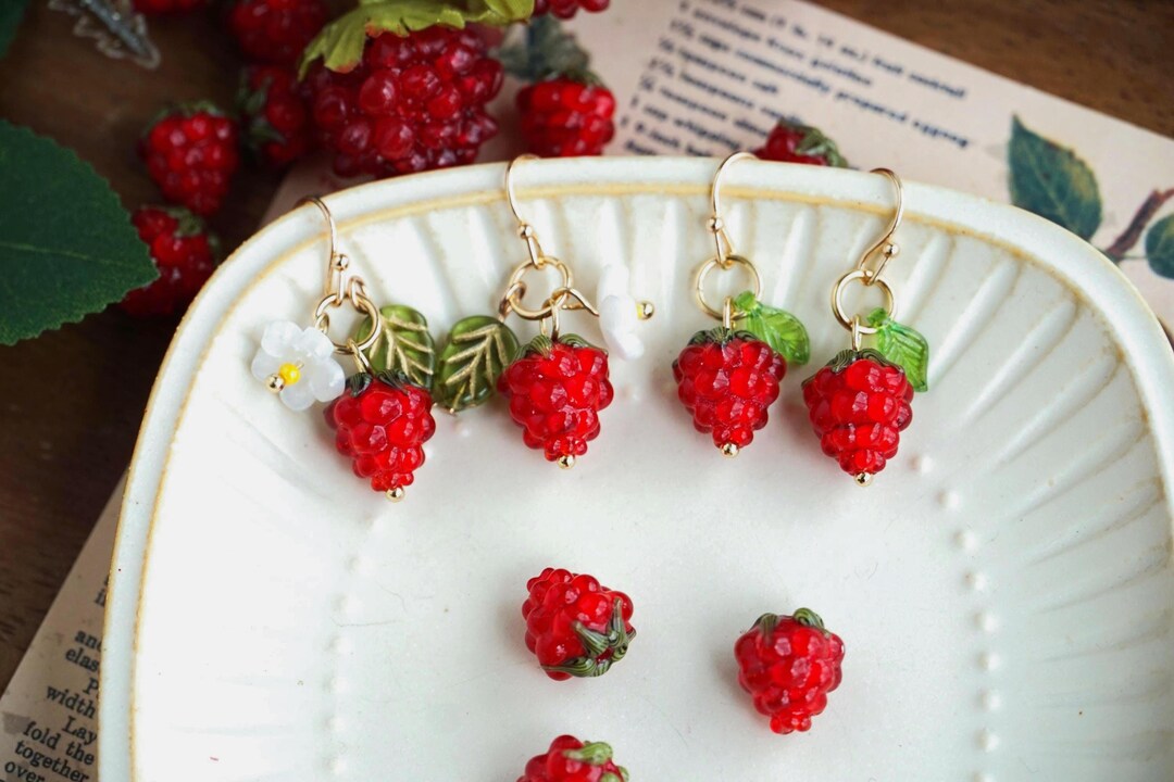 Cute Raspberry Earrings Red Berry Earrings Fruit Earrings Summer ...