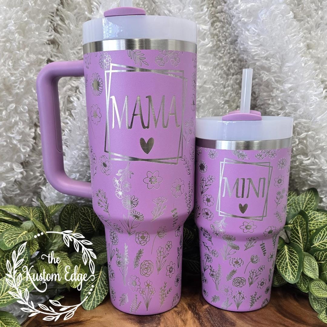 Mama and Mini Set Floral Engraved Tumbler, Water Bottle Mother's Day ...