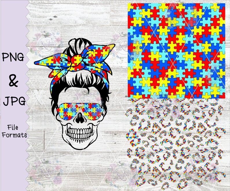 Autism Skull Lady Autism Puzzle Pieces Leopard Print PNG - Etsy