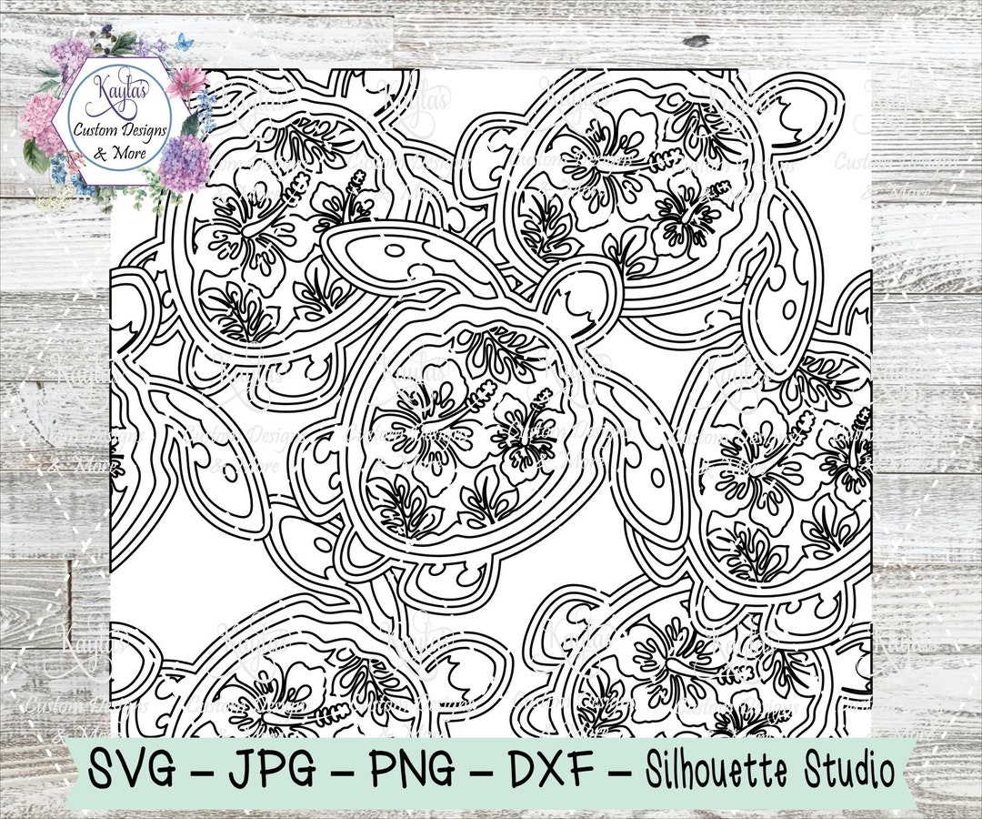 Hibiscus Turtle Burst Tumbler Template, Double Sided Tape SVG, DXF ...
