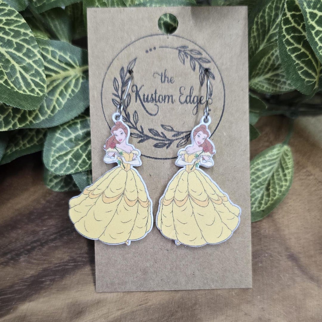 Princess Belle Dangle Earrings, Single Red Rose, Laser Cut, Perfect ...