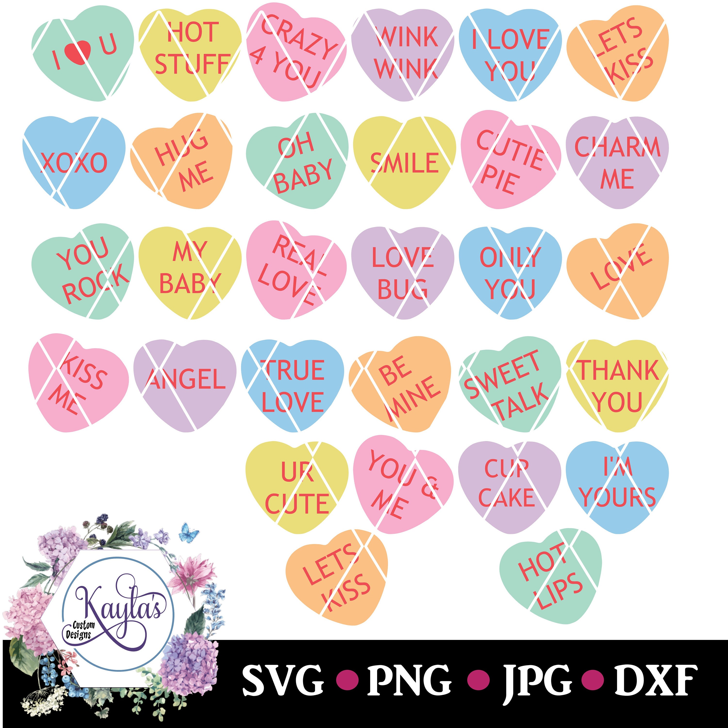Conversation Hearts, SVG, PNG, JPG, Sublimation, Waterslide, Digital ...