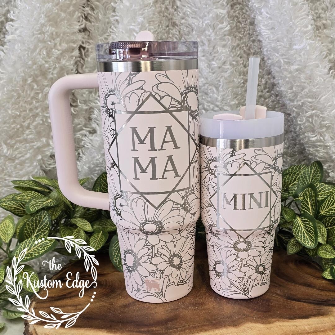 Mama and Mini Set Daisy Engraved Tumbler, Water Bottle Mother's Day ...