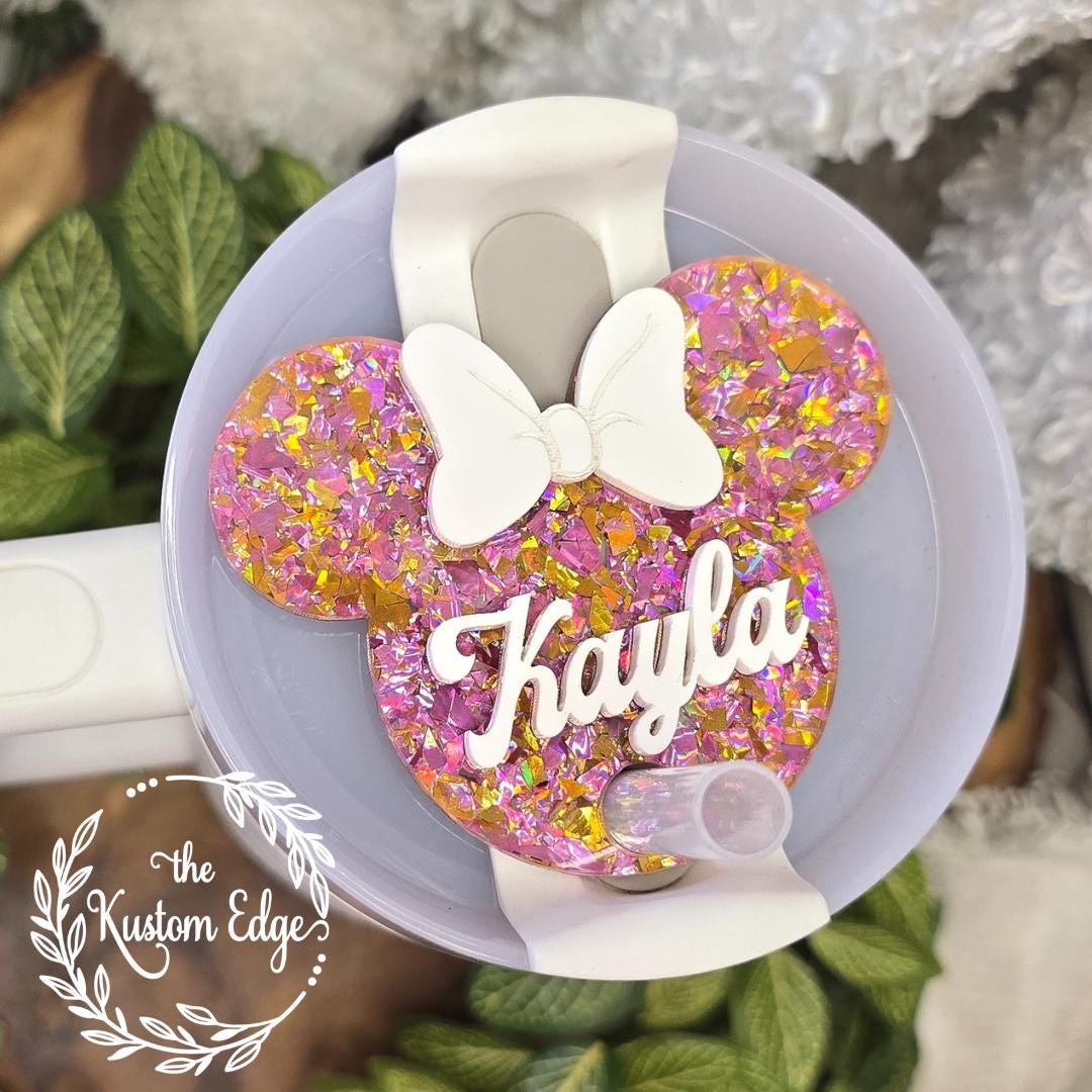 Mouse Ears Cup Topper, Gold & Pink Chunky Glitter Acrylic 30oz 40oz ...