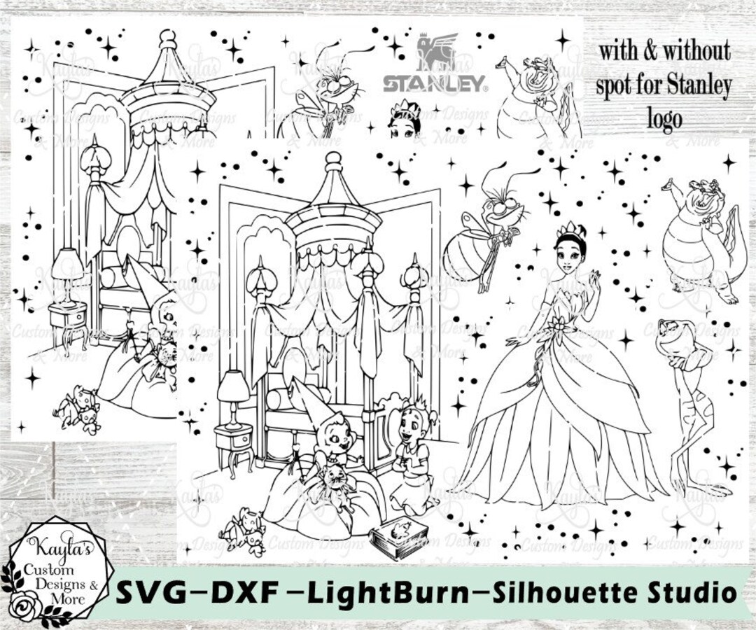 Princess & Frog Prince Template, 40oz Stanley Template, SVG, DXF, Laser ...