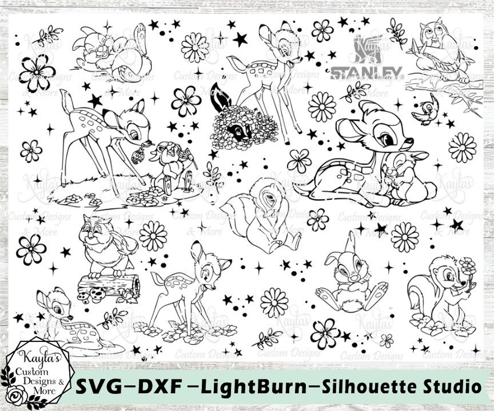 Bambi and Friends Tumbler Template, Thumper, Flower Skunk, SVG, LASER ...