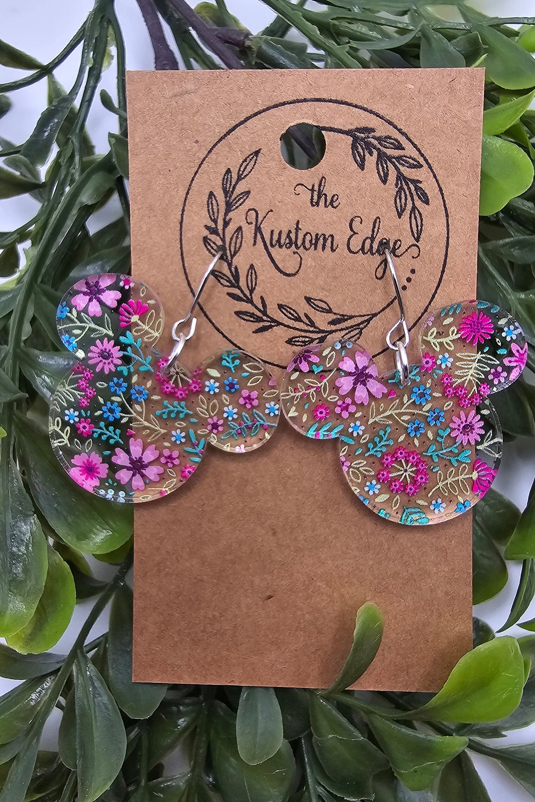 Spring Flowers Mouse Dangle Earrings, Patterned Acrylic, Laser Cut ...