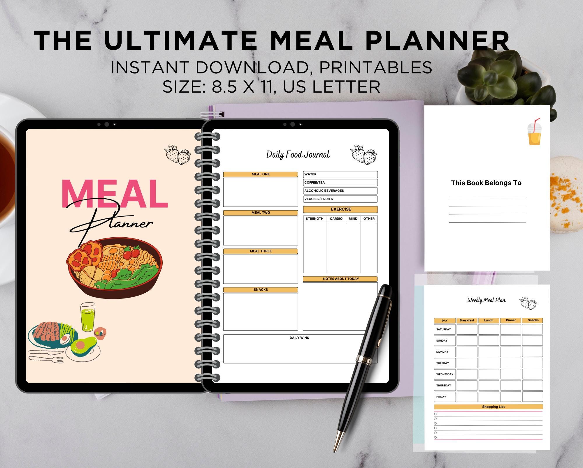 Meal Planner Printable, Grocery List, Weekly Menu, Healthy Eating Plan ...