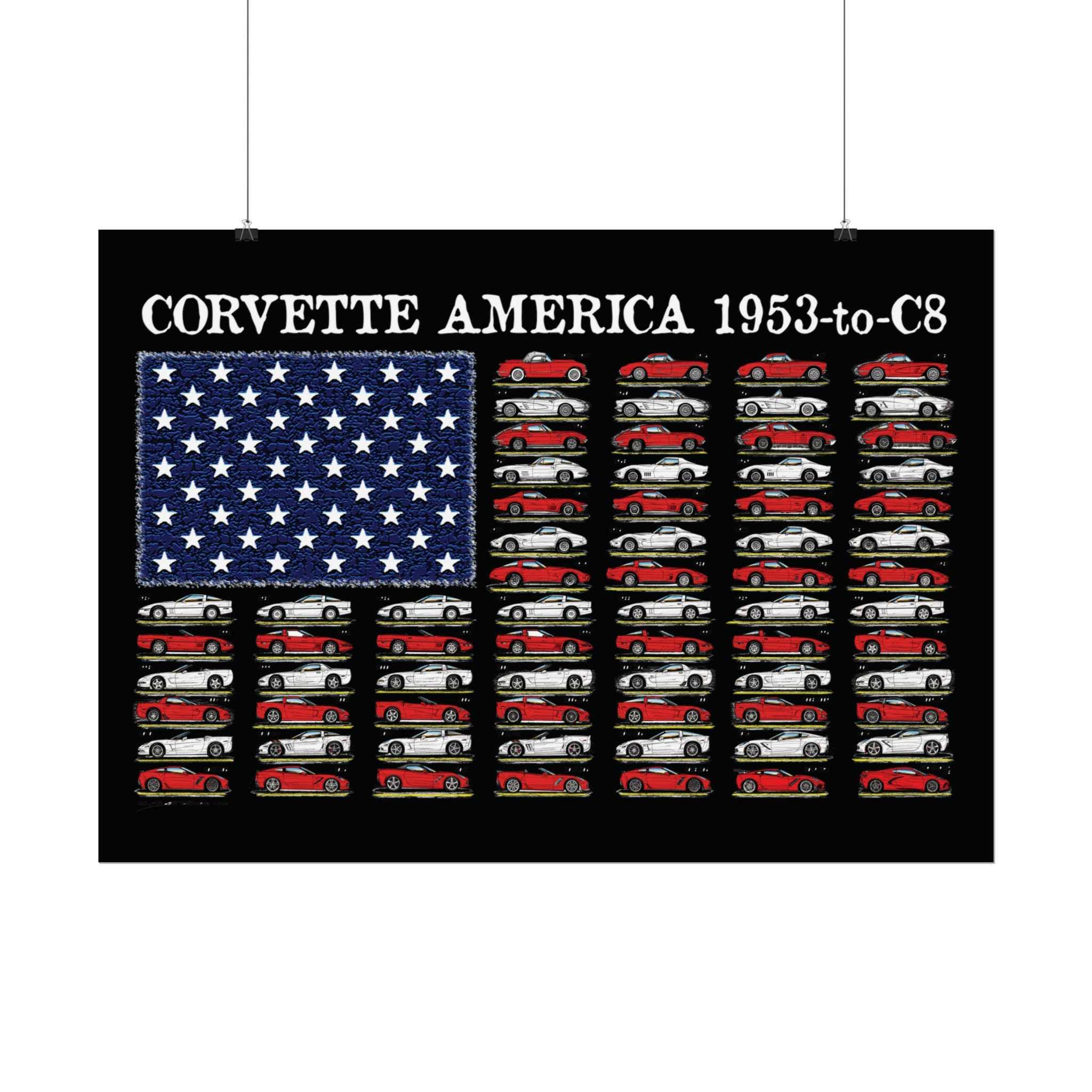 Corvette Lover Poster, C1 to C8 Corvette Art as American Flag, Corvette ...