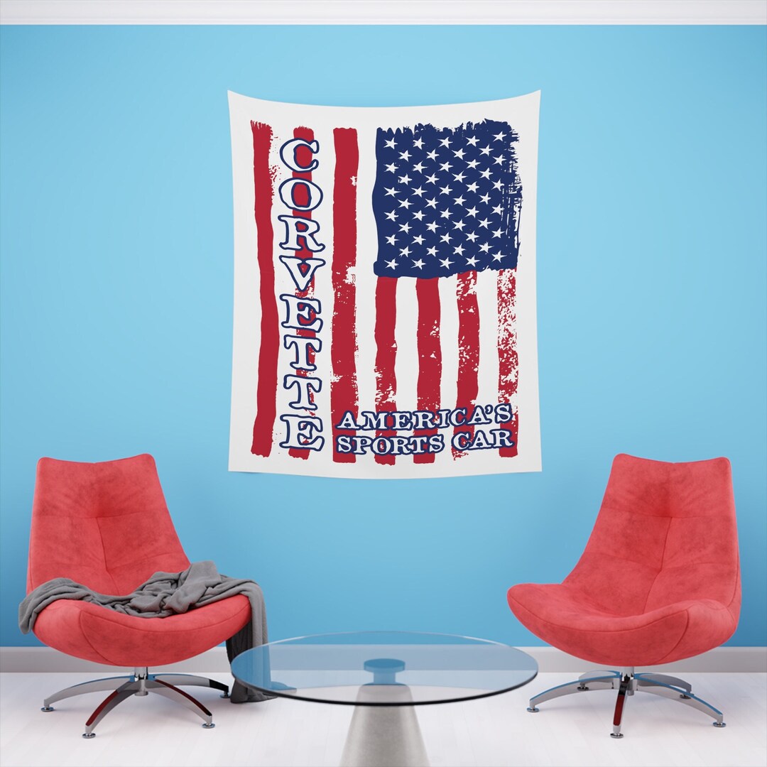 Corvette Flag Wall Tapestry, Corvette Lover Wall Art, Corvette Wall ...