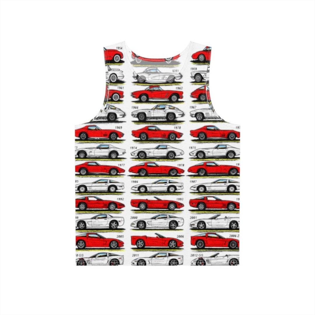 Corvette Tank Top, C1 to C8 Corvette Art, Red Corvettes Tank, White ...