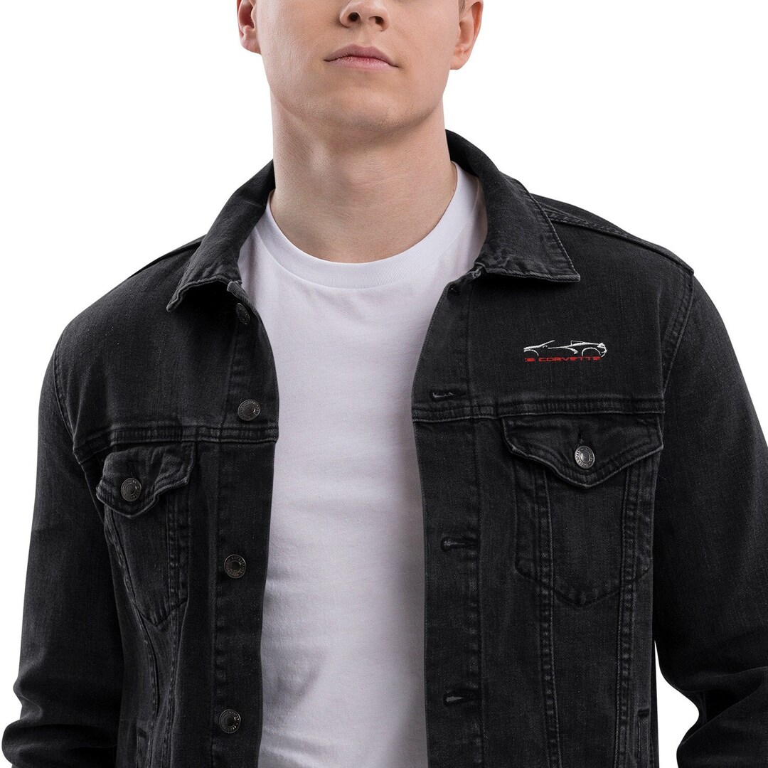 C8 Corvette Lover Profile Art Denim Jacket, Embroidered, Blue or Black ...