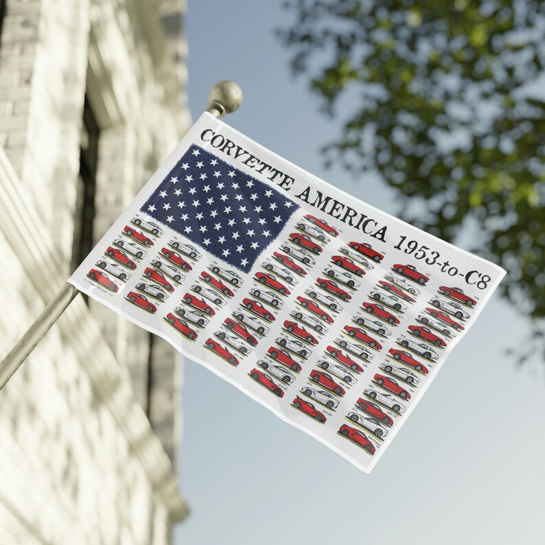 Corvette Flag With C1 to C8 Corvette Art, American Flag Corvette Banner ...