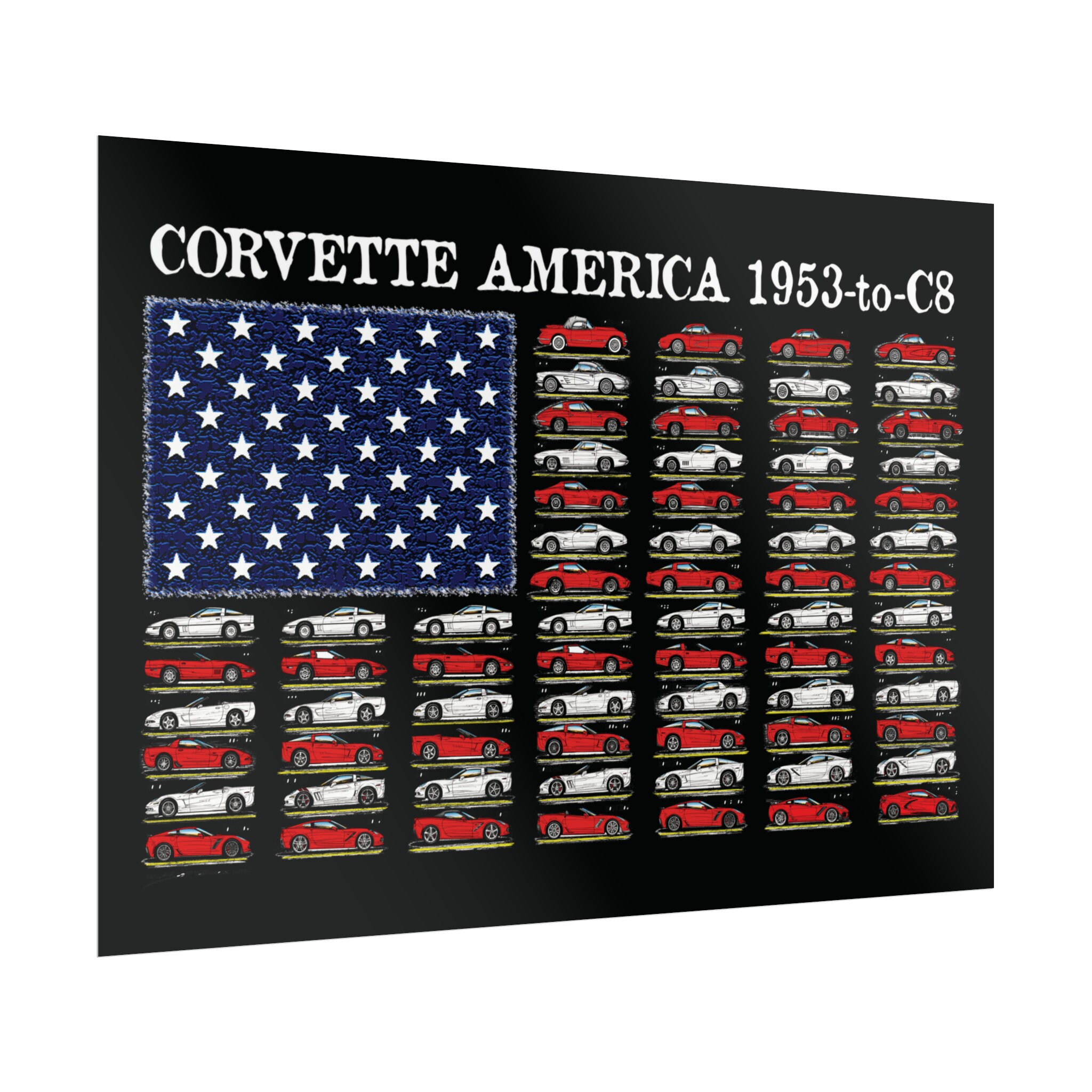 Corvette Lover Poster, C1 to C8 Corvette Art as American Flag, Corvette ...