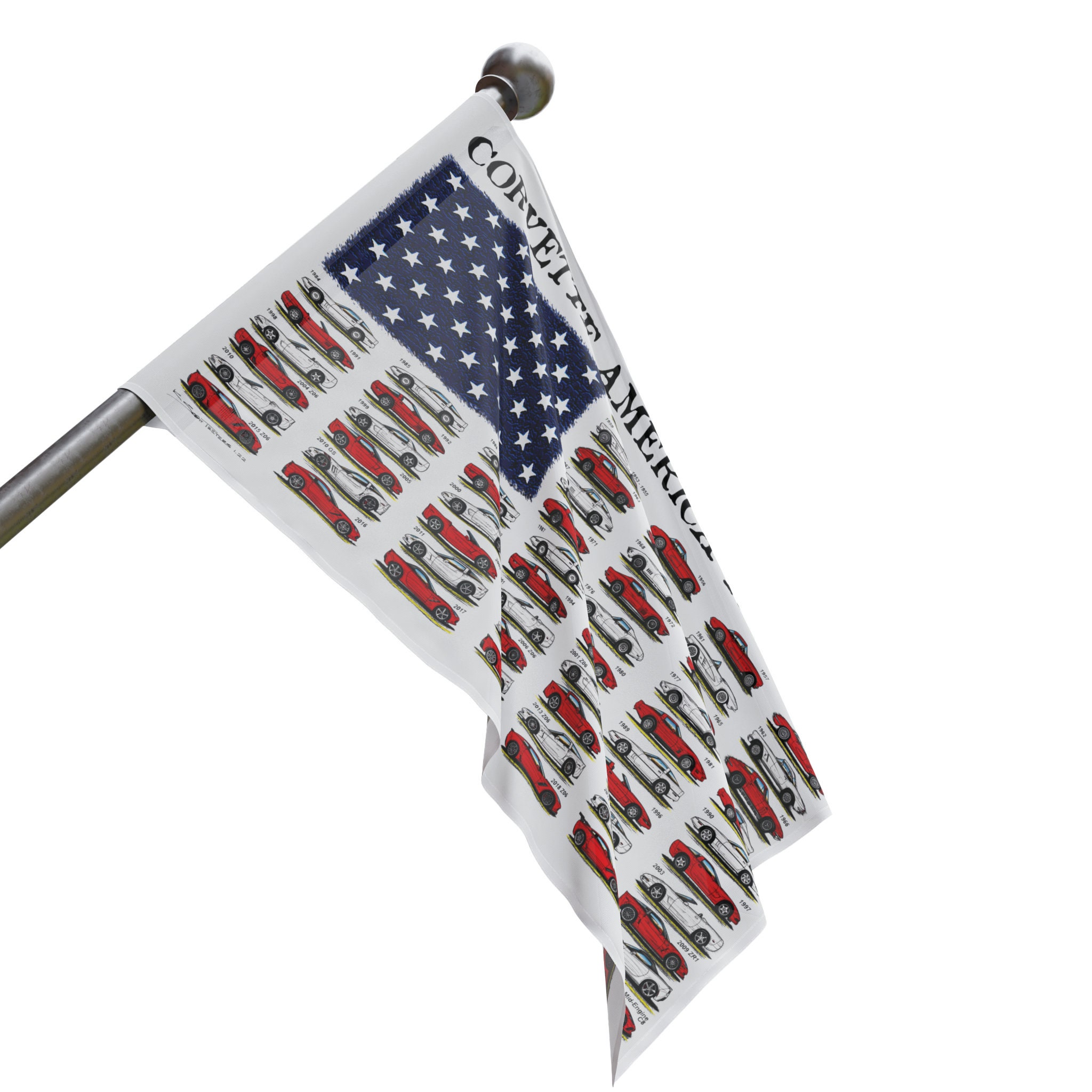 Corvette Flag With C1 to C8 Corvette Art, American Flag Corvette Banner ...