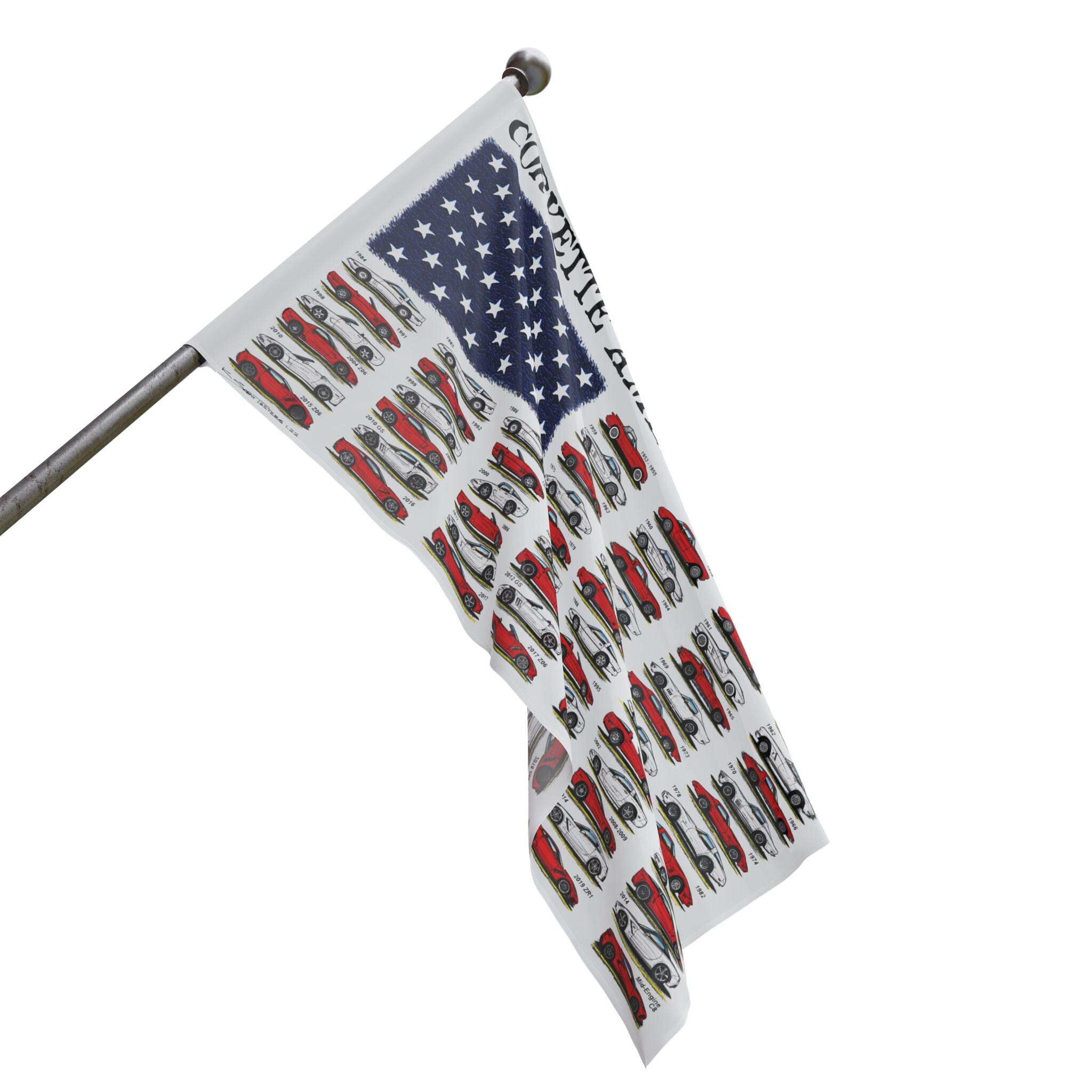 Corvette Flag With C1 to C8 Corvette Art, American Flag Corvette Banner ...