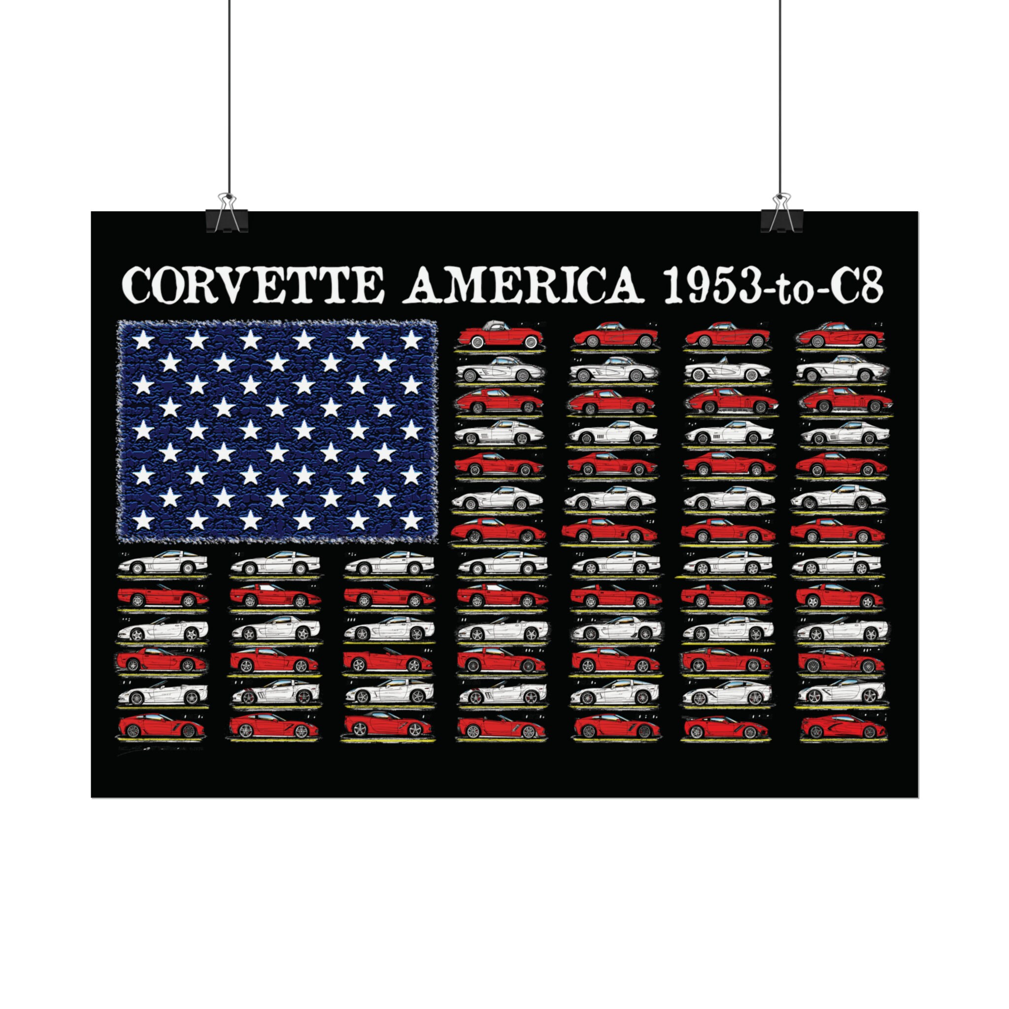 Corvette Lover Poster, C1 to C8 Corvette Art as American Flag, Corvette ...
