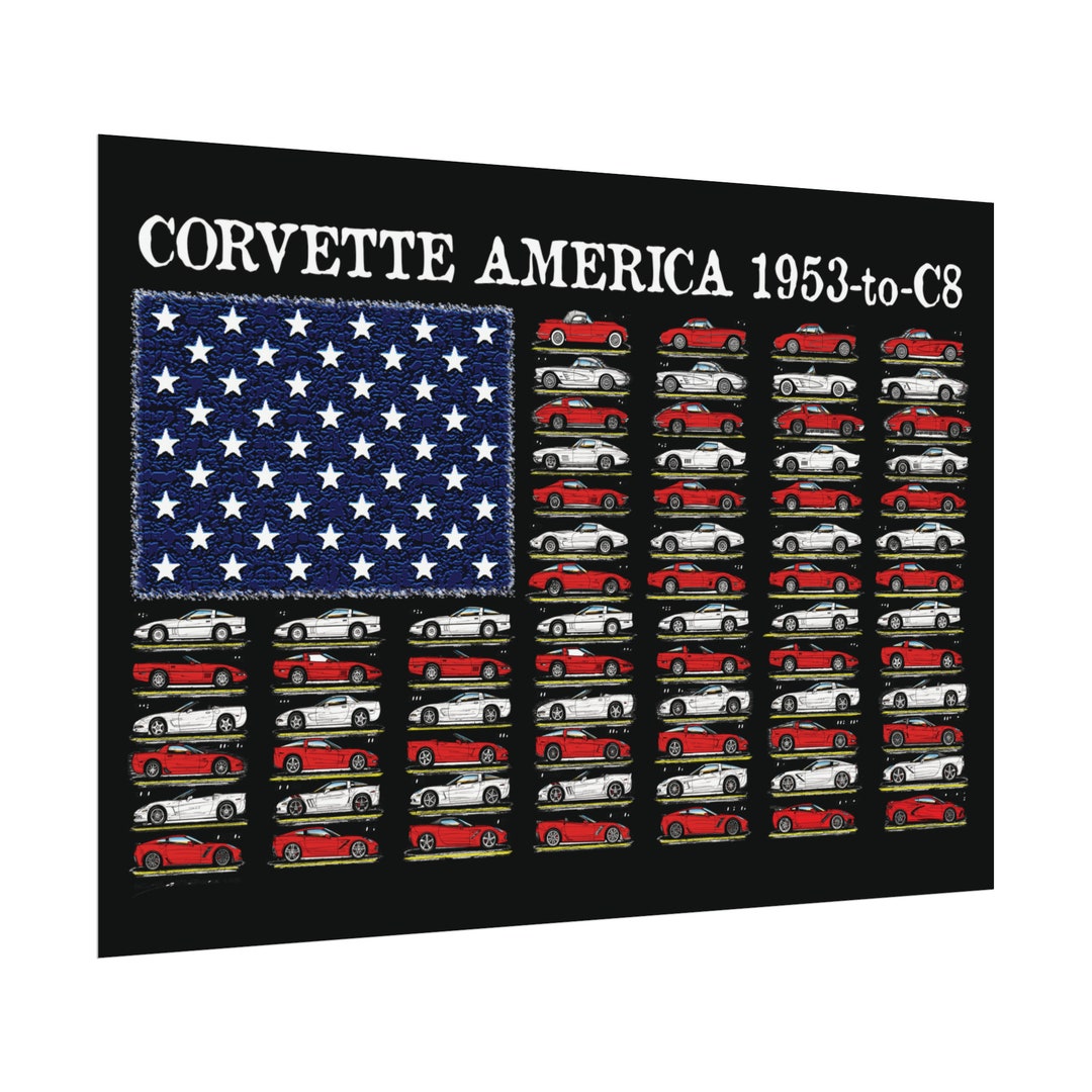 Corvette Lover Poster, C1 to C8 Corvette Art as American Flag, Corvette ...