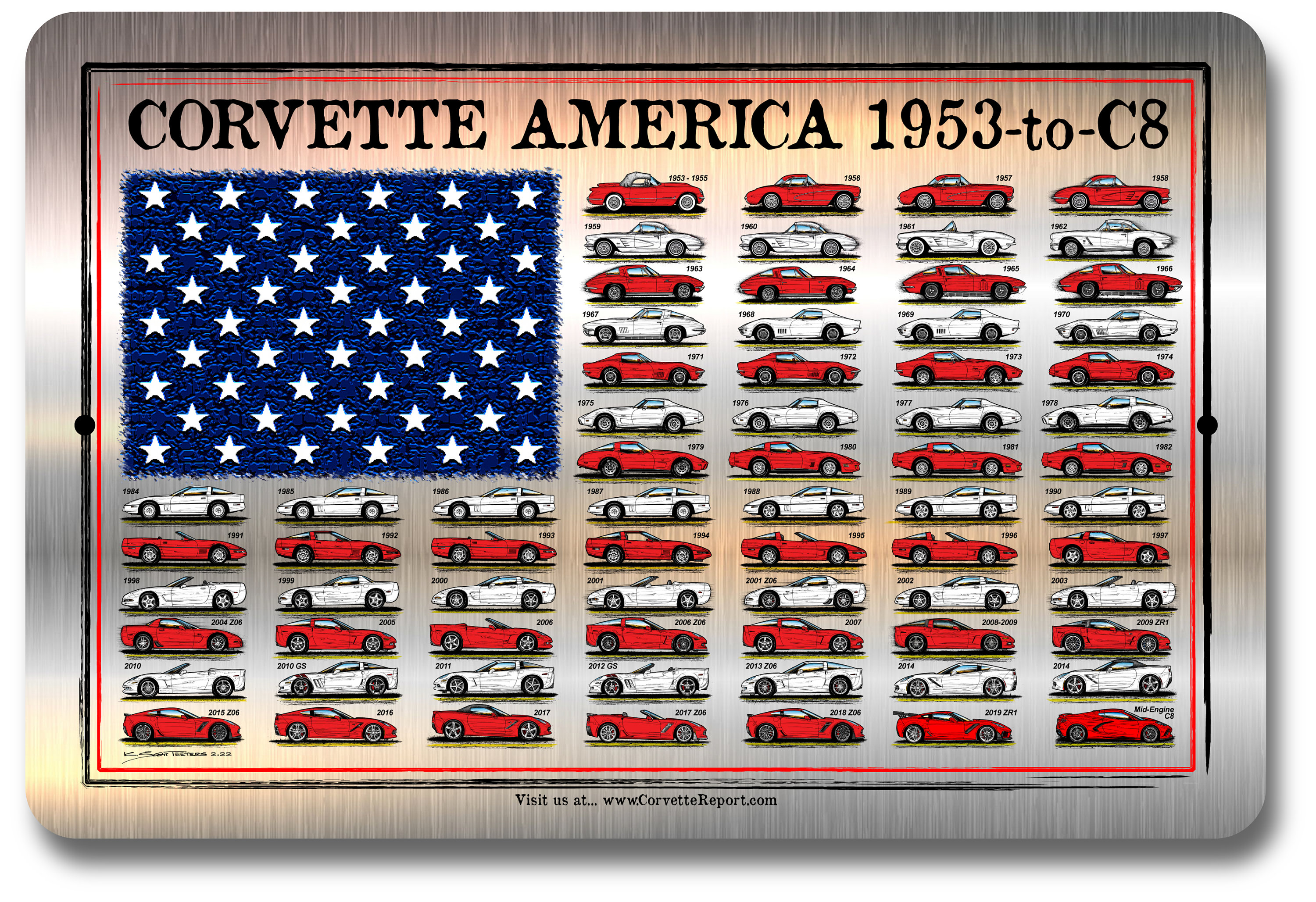 Corvette Metal Sign, Corvette America 9x12 Shiny Brushed Metal ...