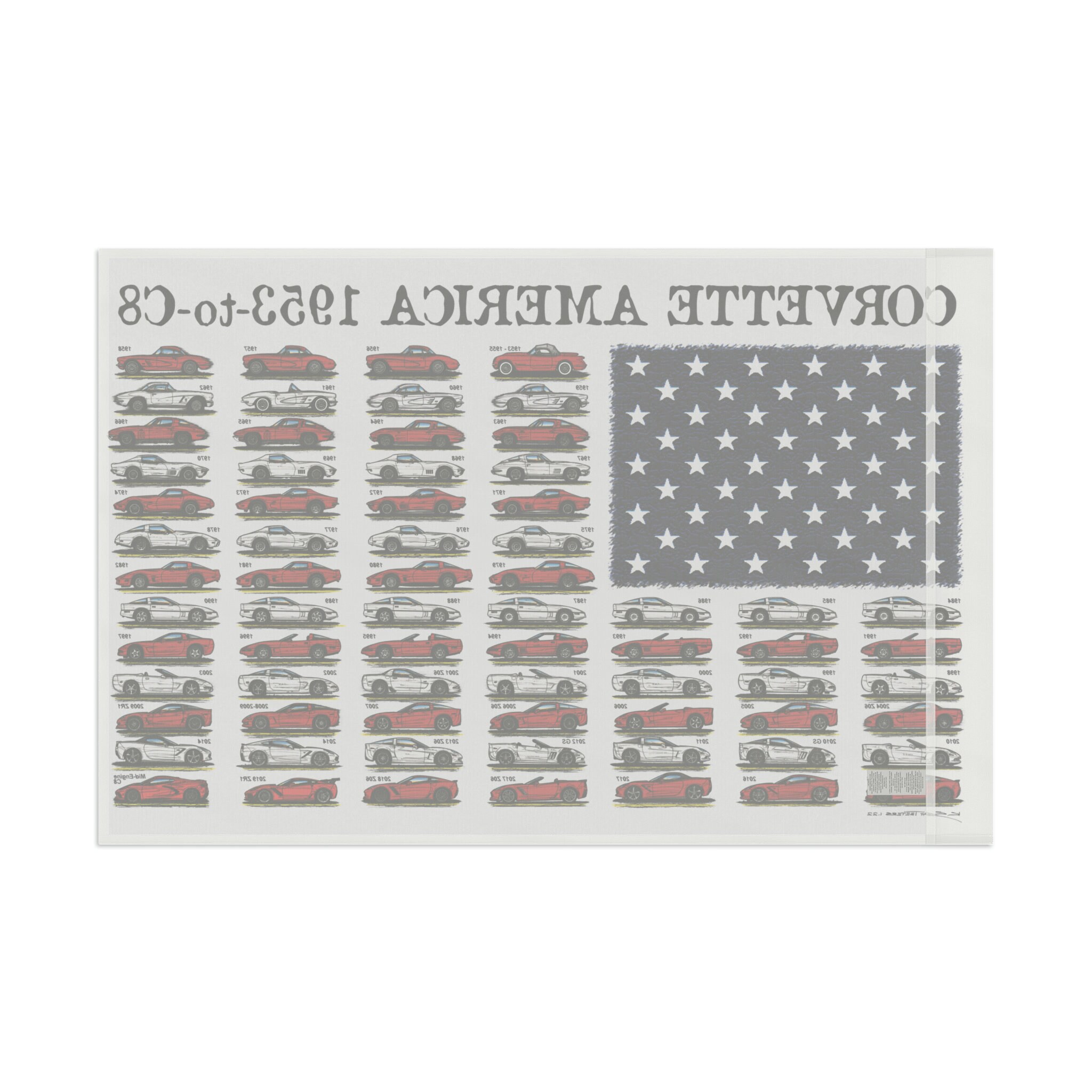 Corvette Flag With C1 to C8 Corvette Art, American Flag Corvette Banner ...
