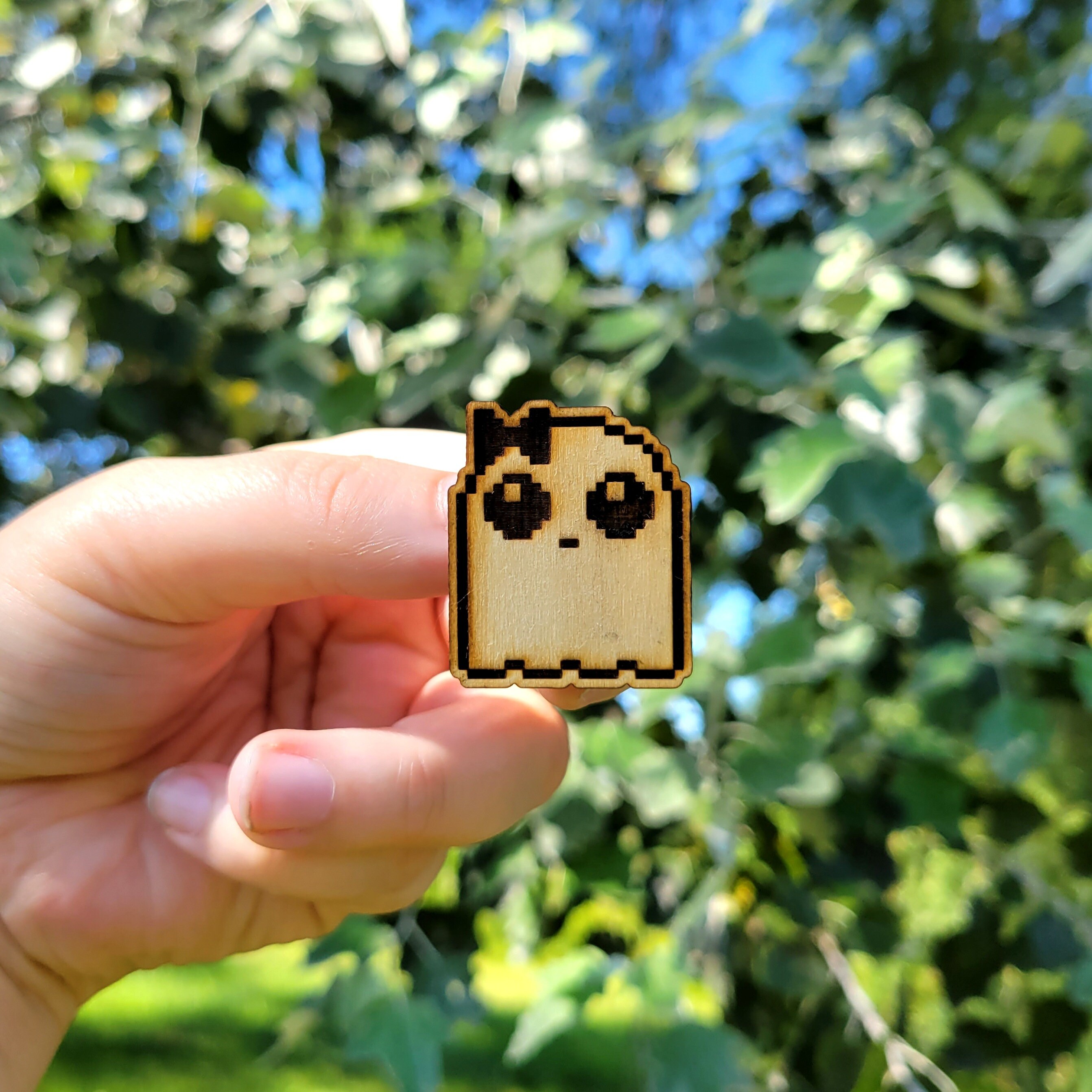 Incorporeal Cuties Pixel Art Ghost Laser Engraved Wooden Pin - Etsy
