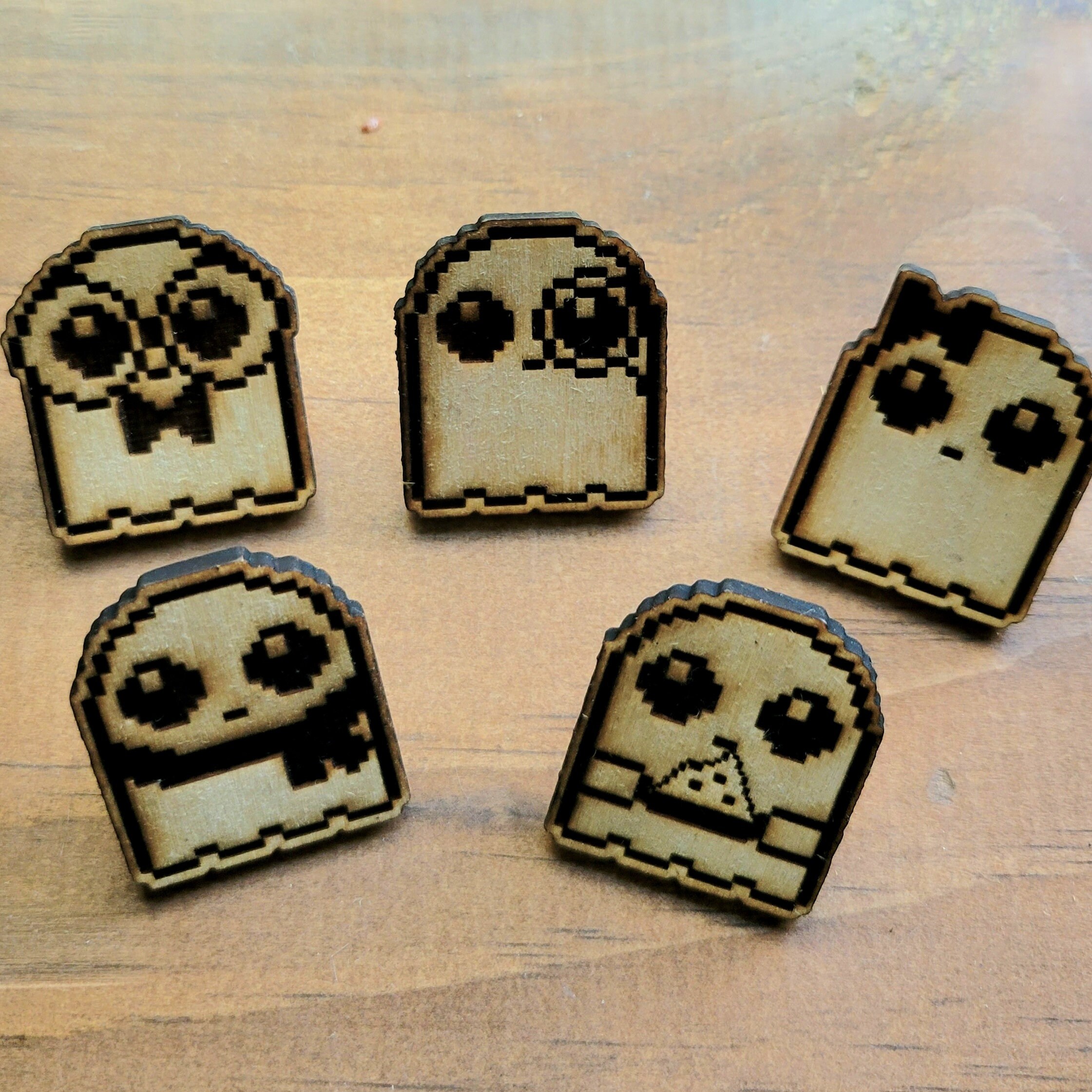 Incorporeal Cuties Pixel Art Ghost Laser Engraved Wooden Pin - Etsy