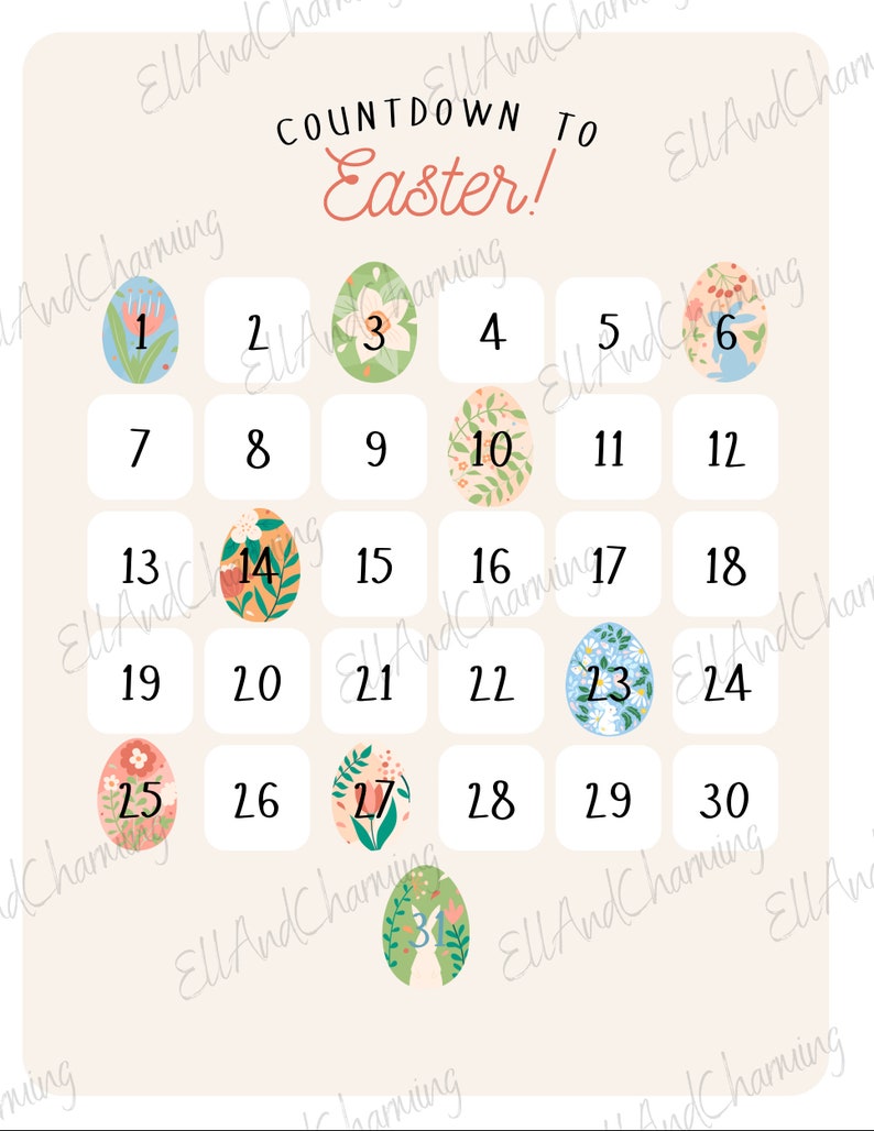 Easter Printable, Easter Countdown, Digital Download, Easter Wall Decor ...