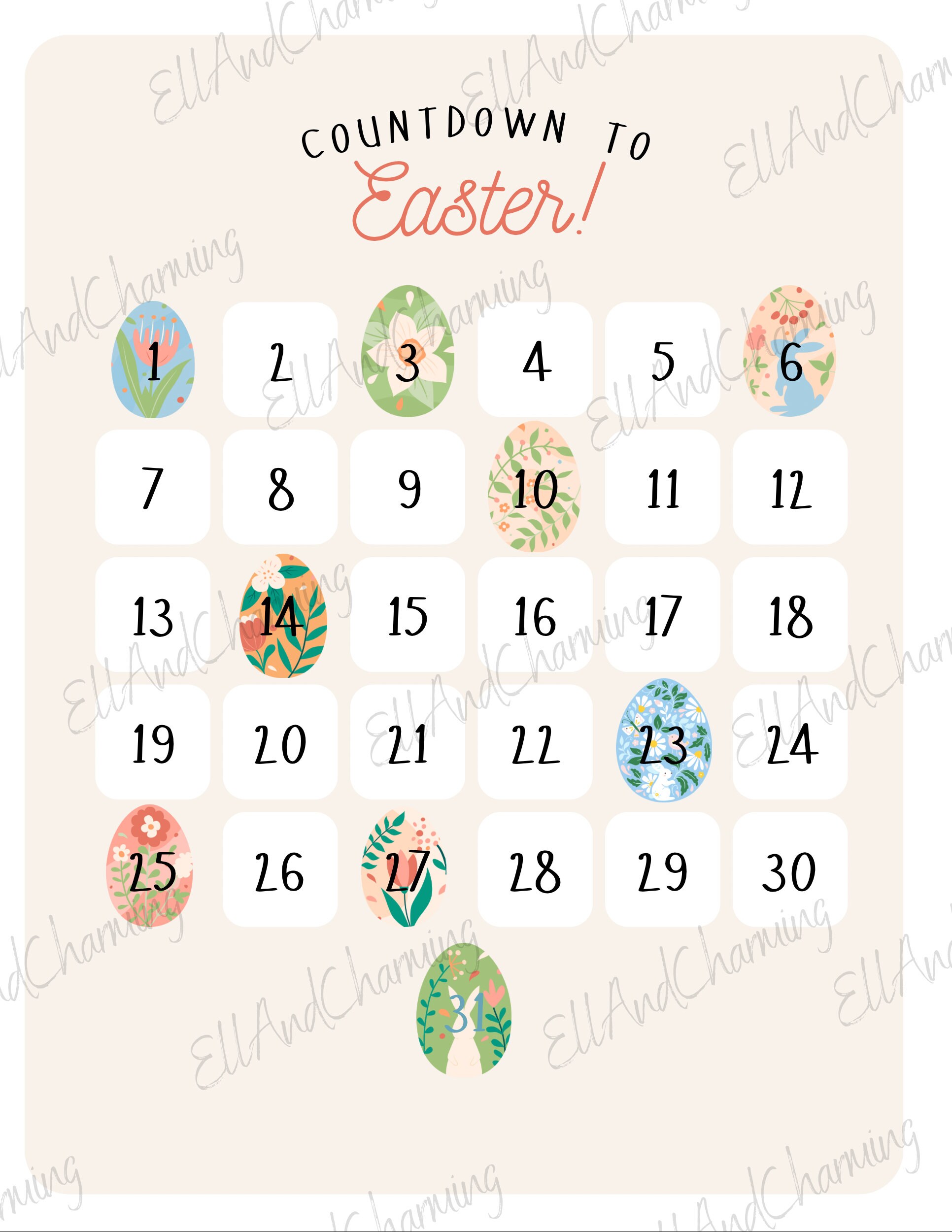 Easter Printable, Easter Countdown, Digital Download, Easter Wall Decor ...