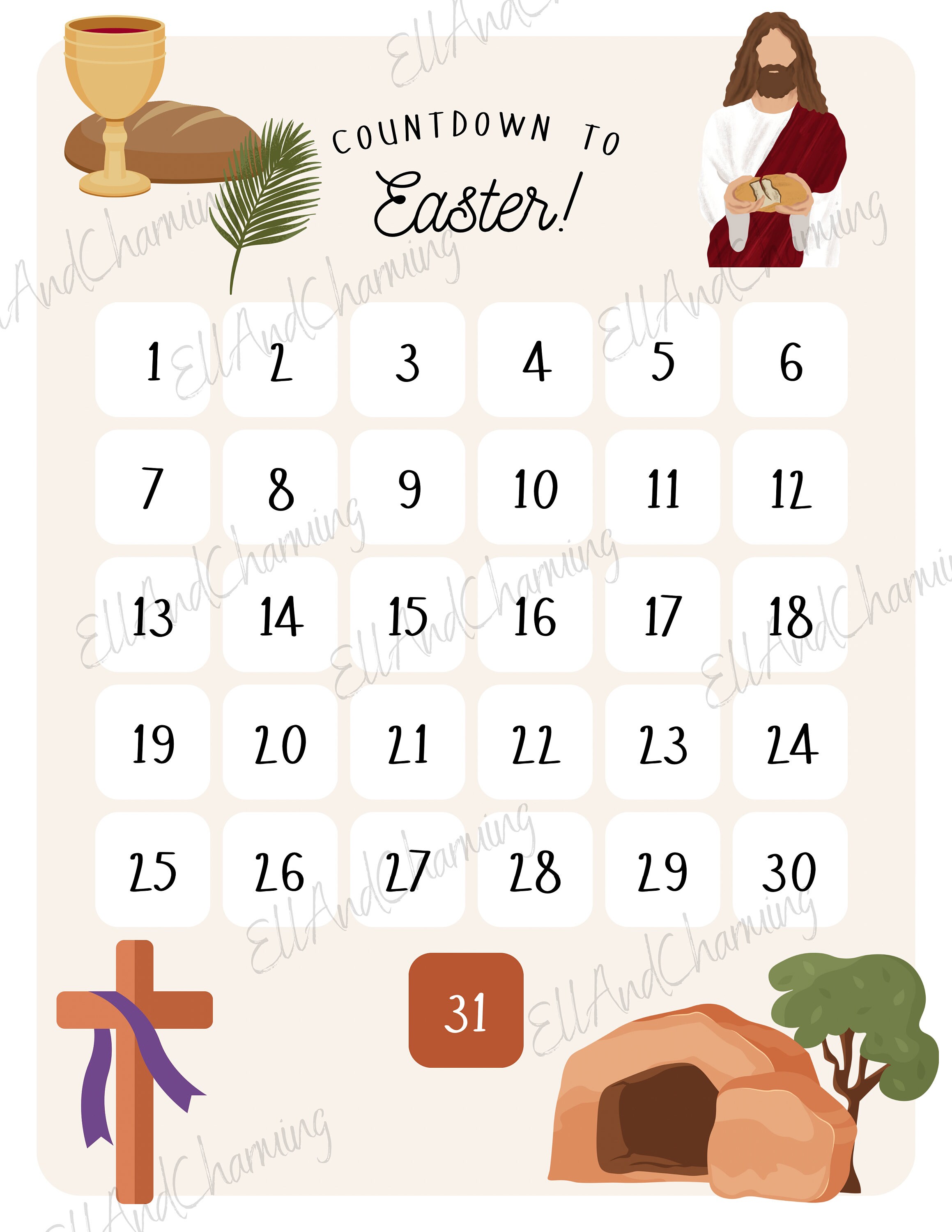 Easter Countdown, Jesus Calendar, Christian Easter Printable, Digital ...