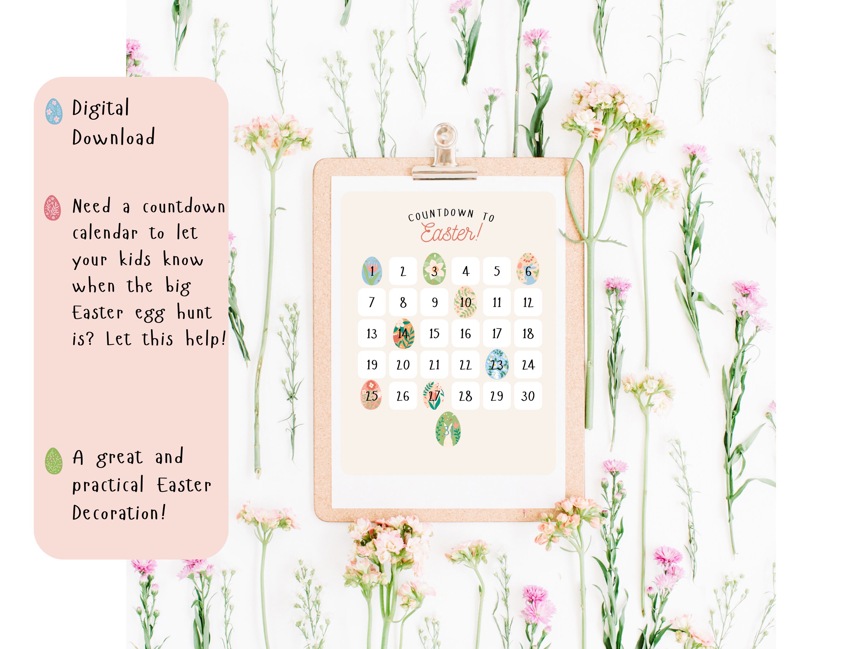Easter Printable, Easter Countdown, Digital Download, Easter Wall Decor ...