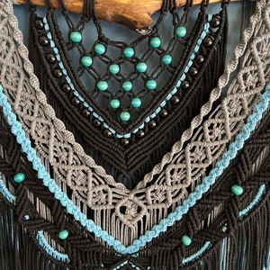 Blue and Black Macrame, Macrame With Beads, Large Macrame, Black Wall ...