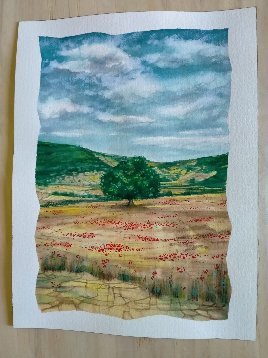 Original 1990s Watercolor Painting Country Landscape With Tree Painting ...