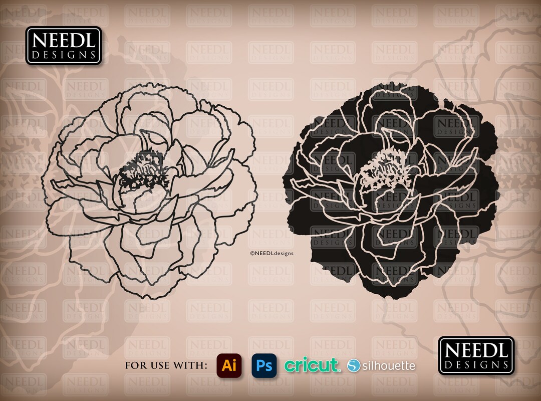 Peony Pair Digital Cut Files | Floral Flower Stencil Vectored Art ...