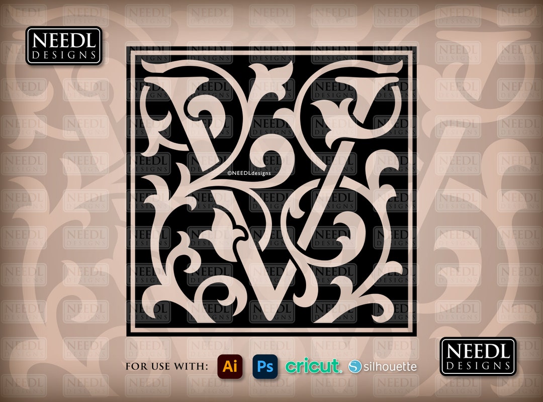 William Morris Style Letter V Cut File Monogram Initial - Etsy