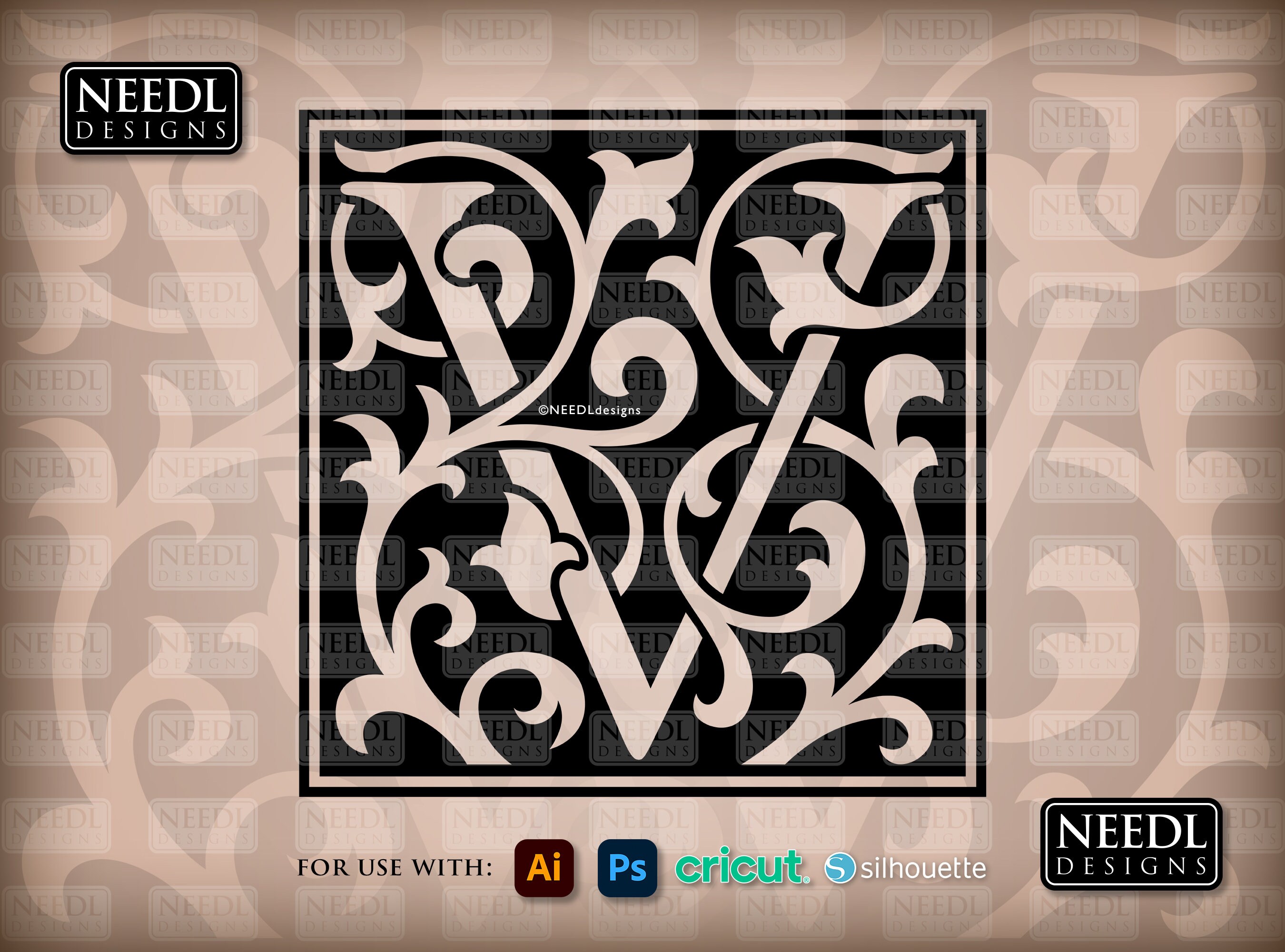 William Morris Style Letter V Cut File Monogram Initial - Etsy