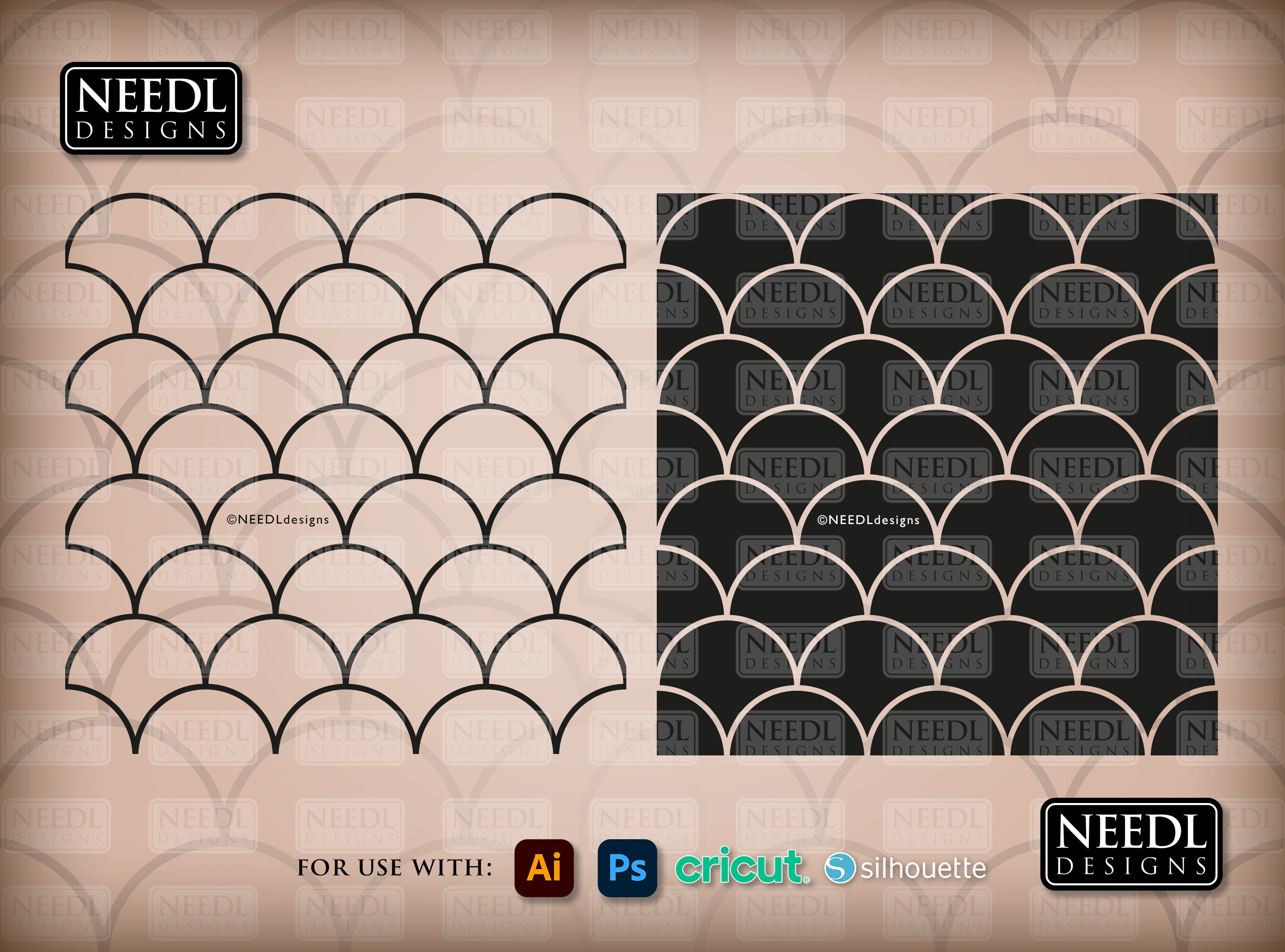 Scallop Shell Pattern Cut File Mermaid Scales Stencil Vectored Art ...