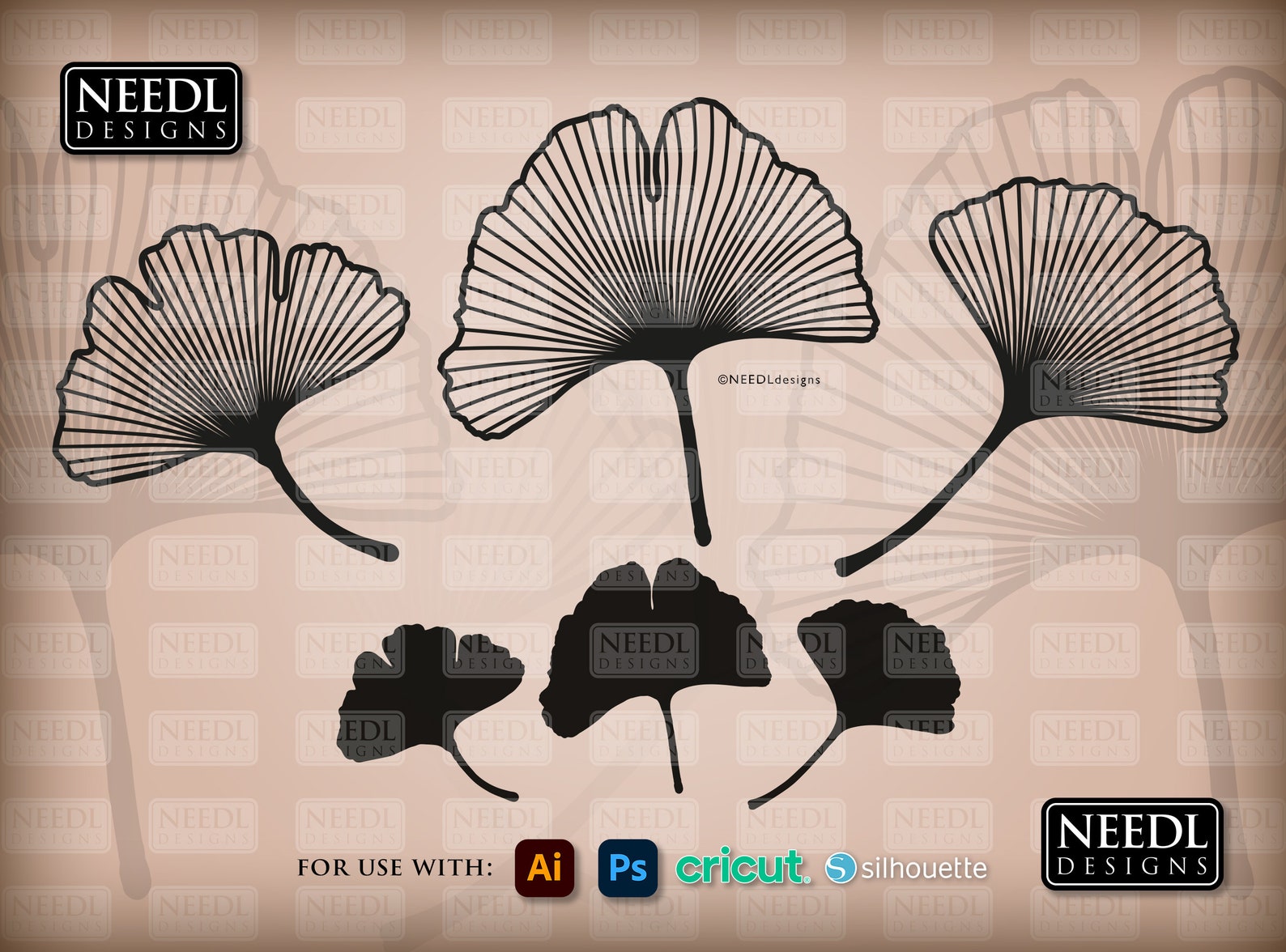 Ginkgo (gingko) Digital Cut File | Floral Leaf Stencil Vectored Art ...