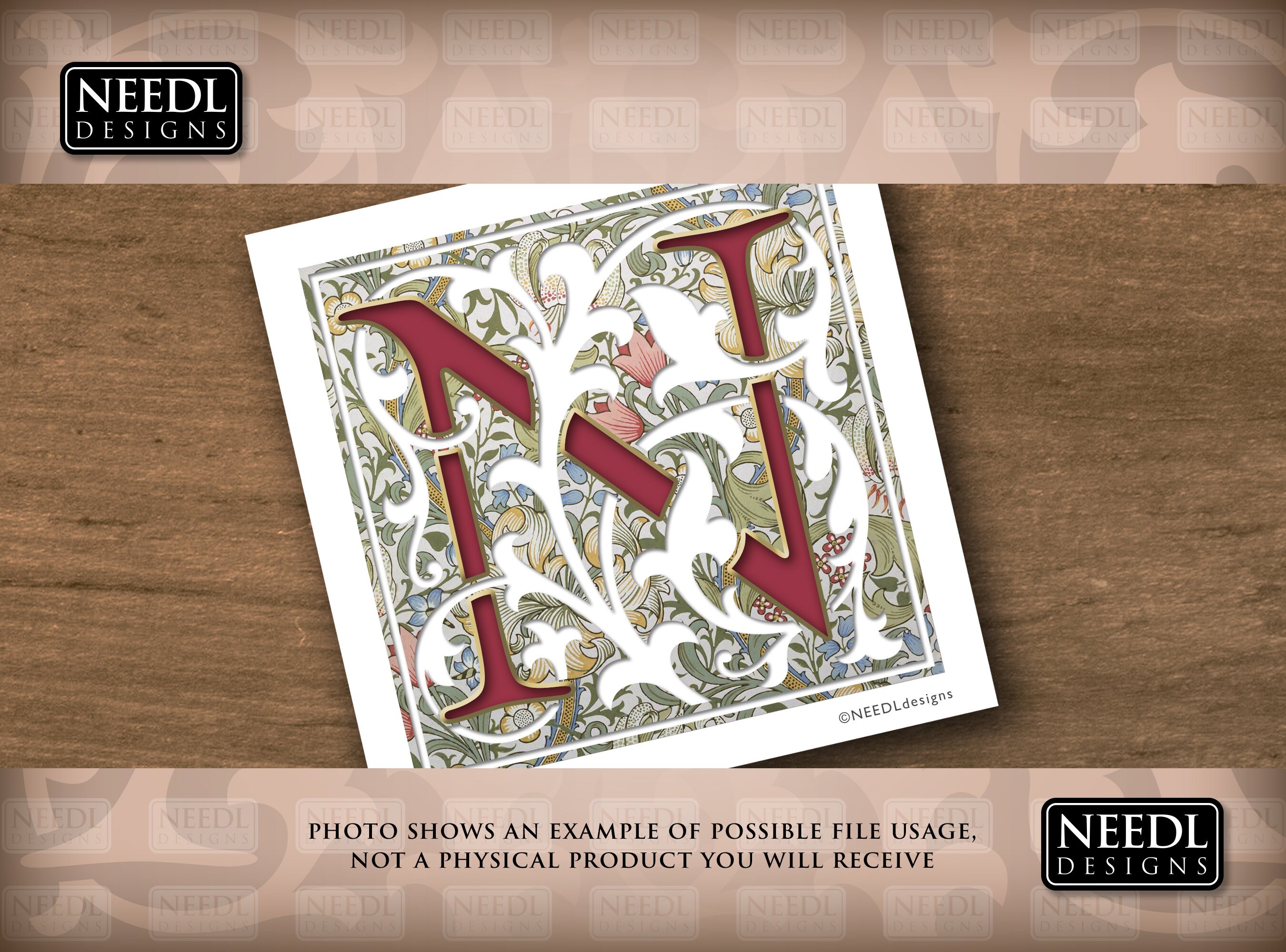 William Morris Style Letter N Cut File Monogram Initial - Etsy