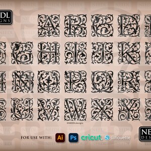 William Morris Style Alphabet Cut Files | Monogram Initial Cricut ...