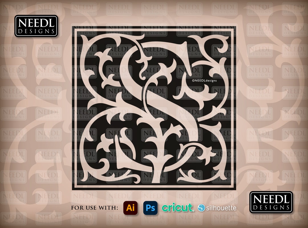 William Morris Style Letter S Cut File Monogram Initial - Etsy