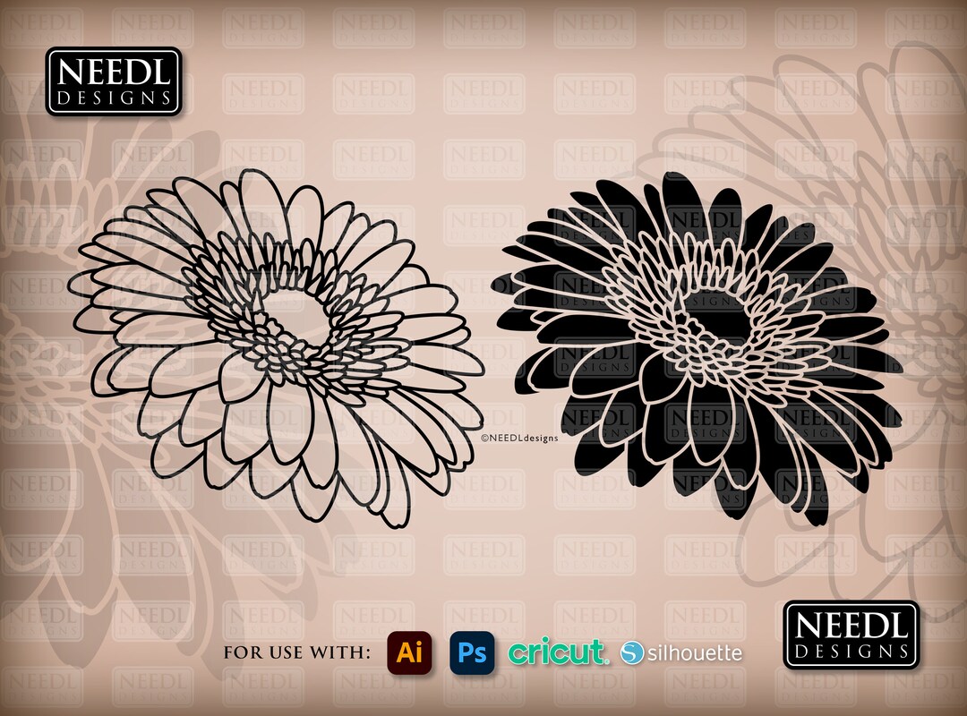 Gerbera Daisy 2 Digital Cut Files | Floral Flower Stencil Vectored Art ...
