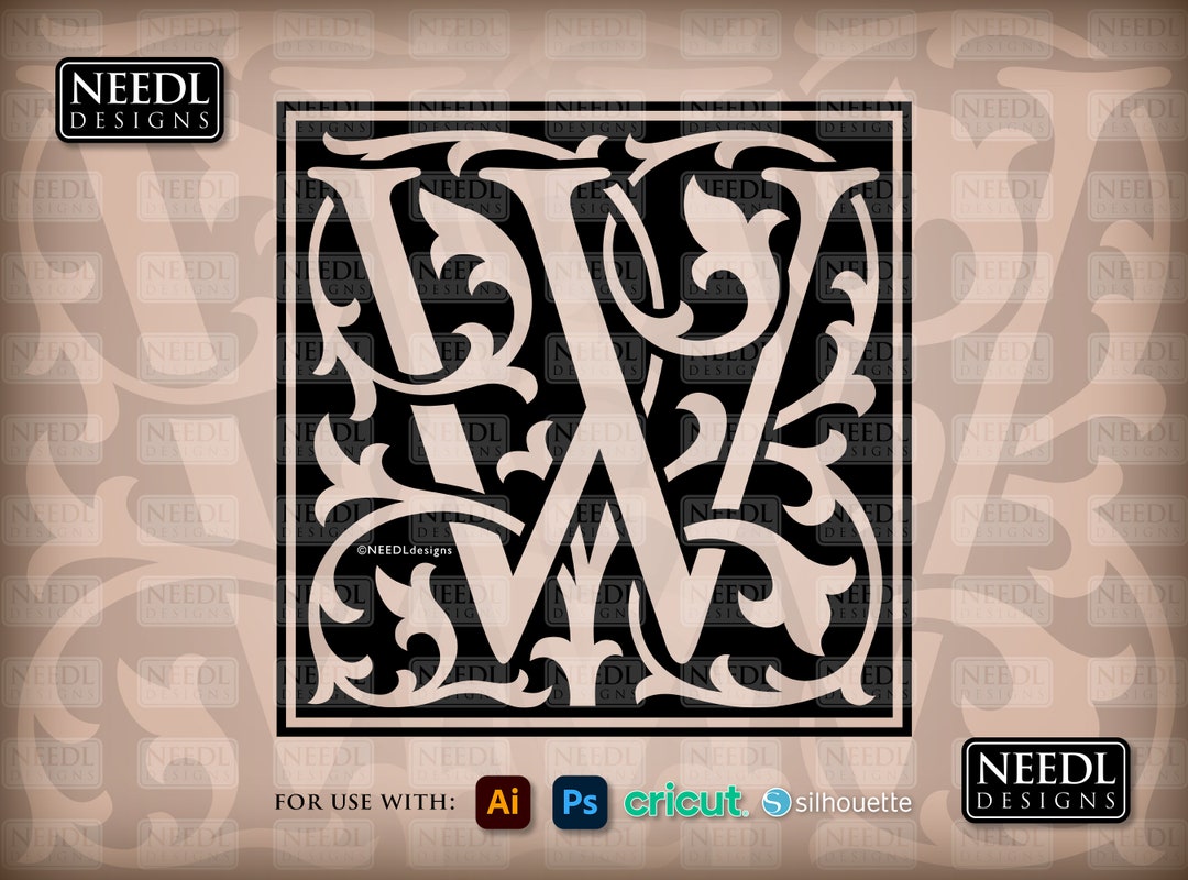 William Morris Style Letter W Cut File Monogram Initial - Etsy