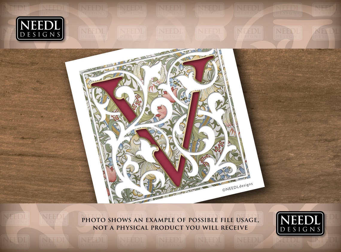 William Morris Style Letter V Cut File Monogram Initial - Etsy