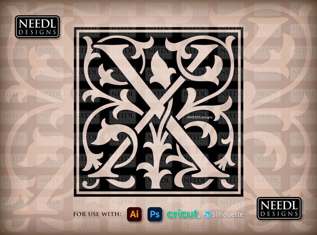 William Morris Style Letter X Cut File Monogram Initial - Etsy
