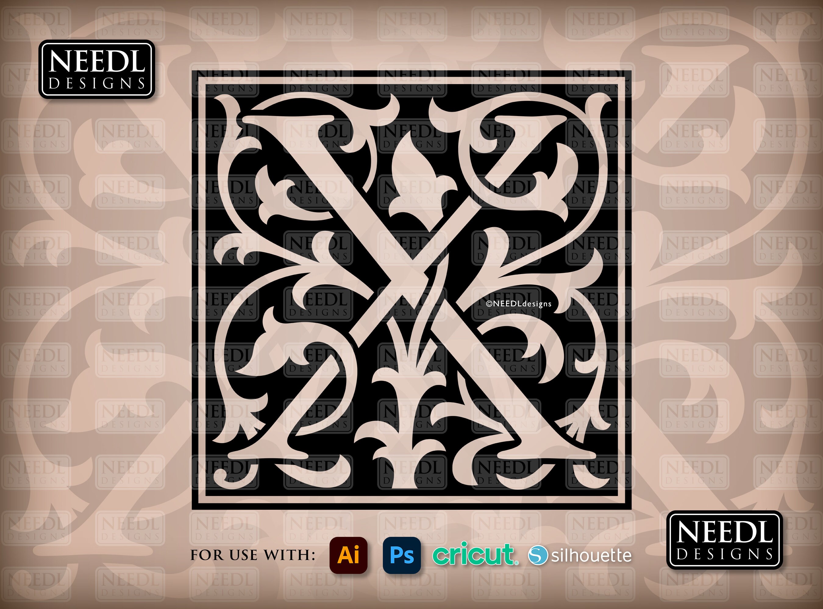 William Morris Style Letter X Cut File Monogram Initial - Etsy