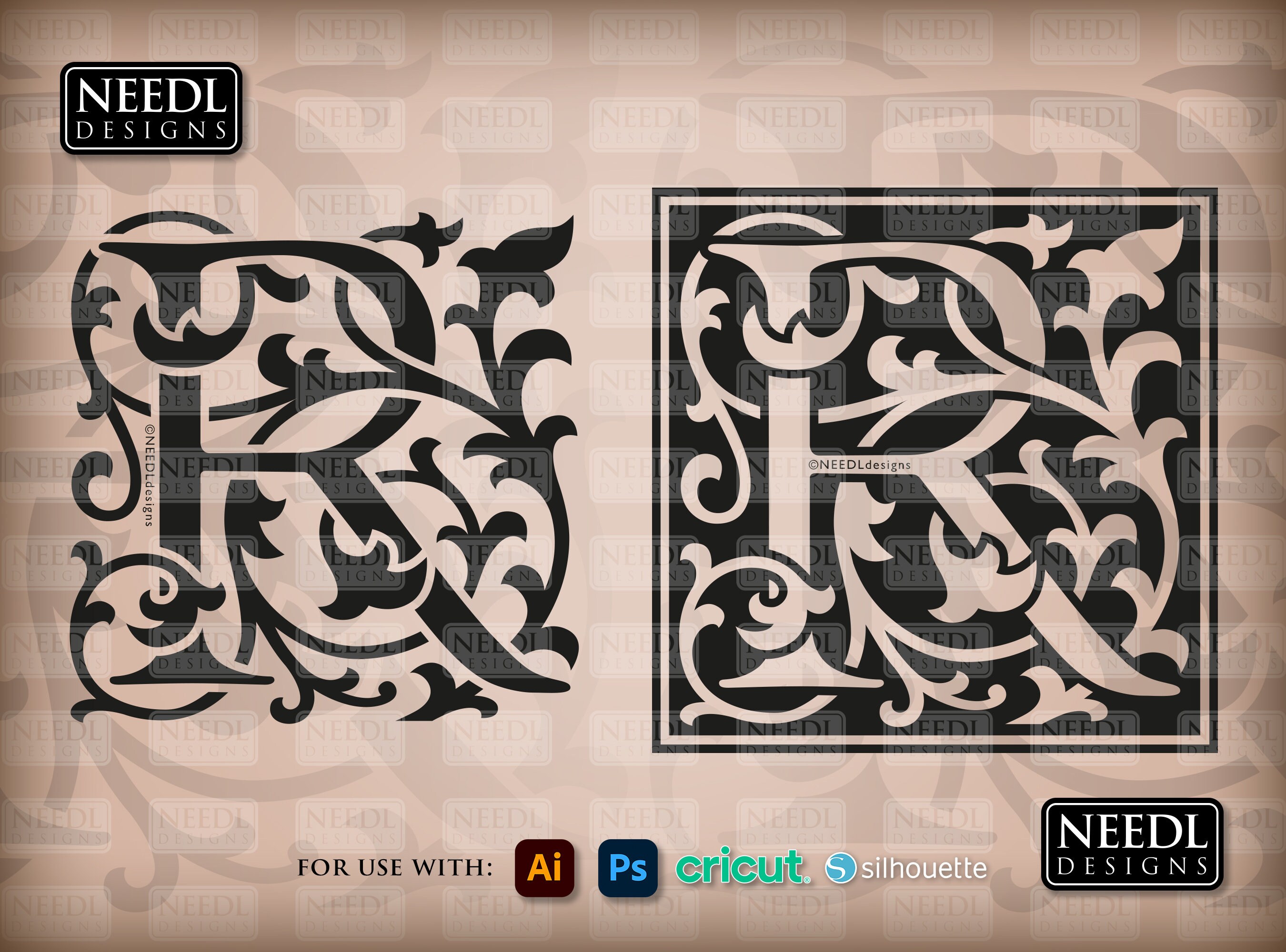 William Morris Style Letter R Cut File | Monogram Initial Cricut ...