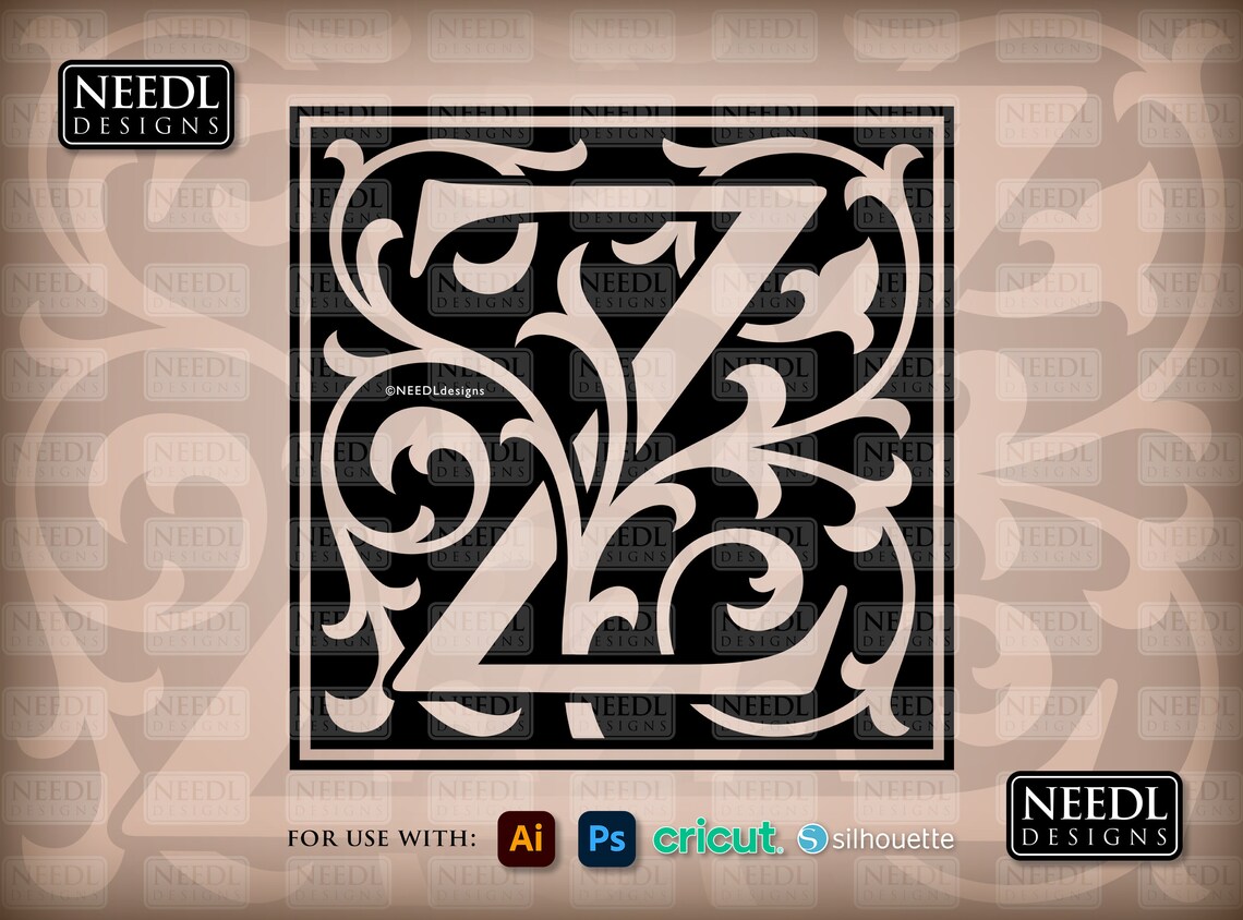 William Morris Style Letter Z Cut File Monogram Initial - Etsy