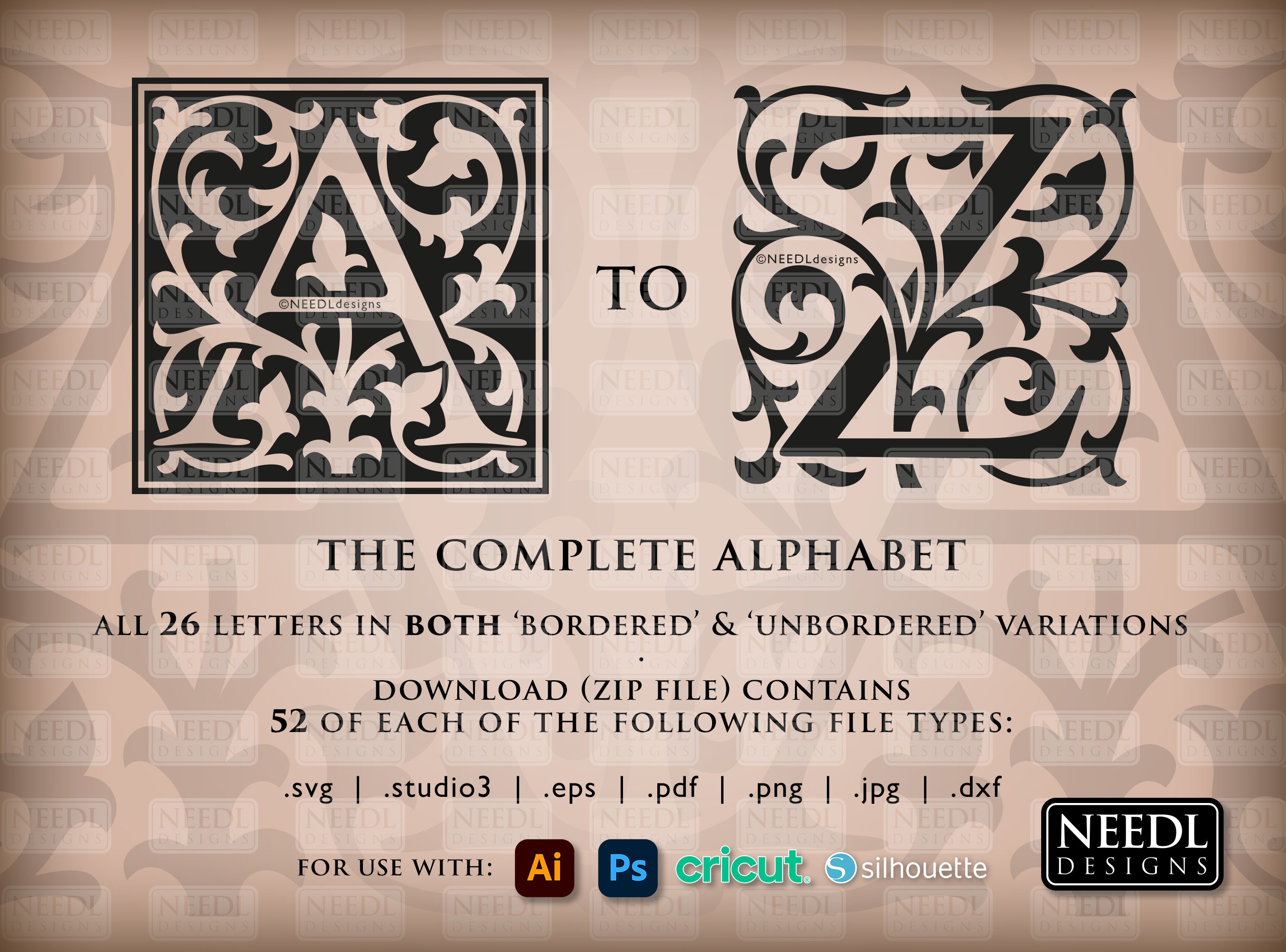 William Morris Style Alphabet Cut Files | Monogram Initial Cricut ...